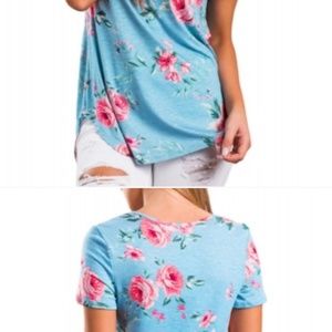 Boutique | Tops | Light Blue Floral Crisscross Neck Floral Top | Poshmark